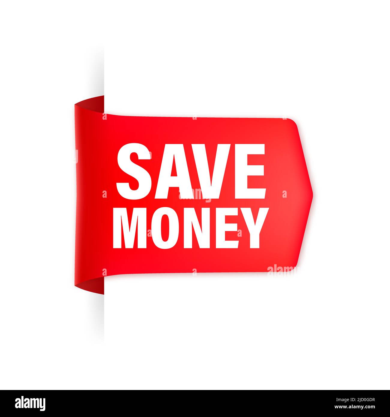 Save money red ribbon in origami style. . Modern red web banner. Mega ...