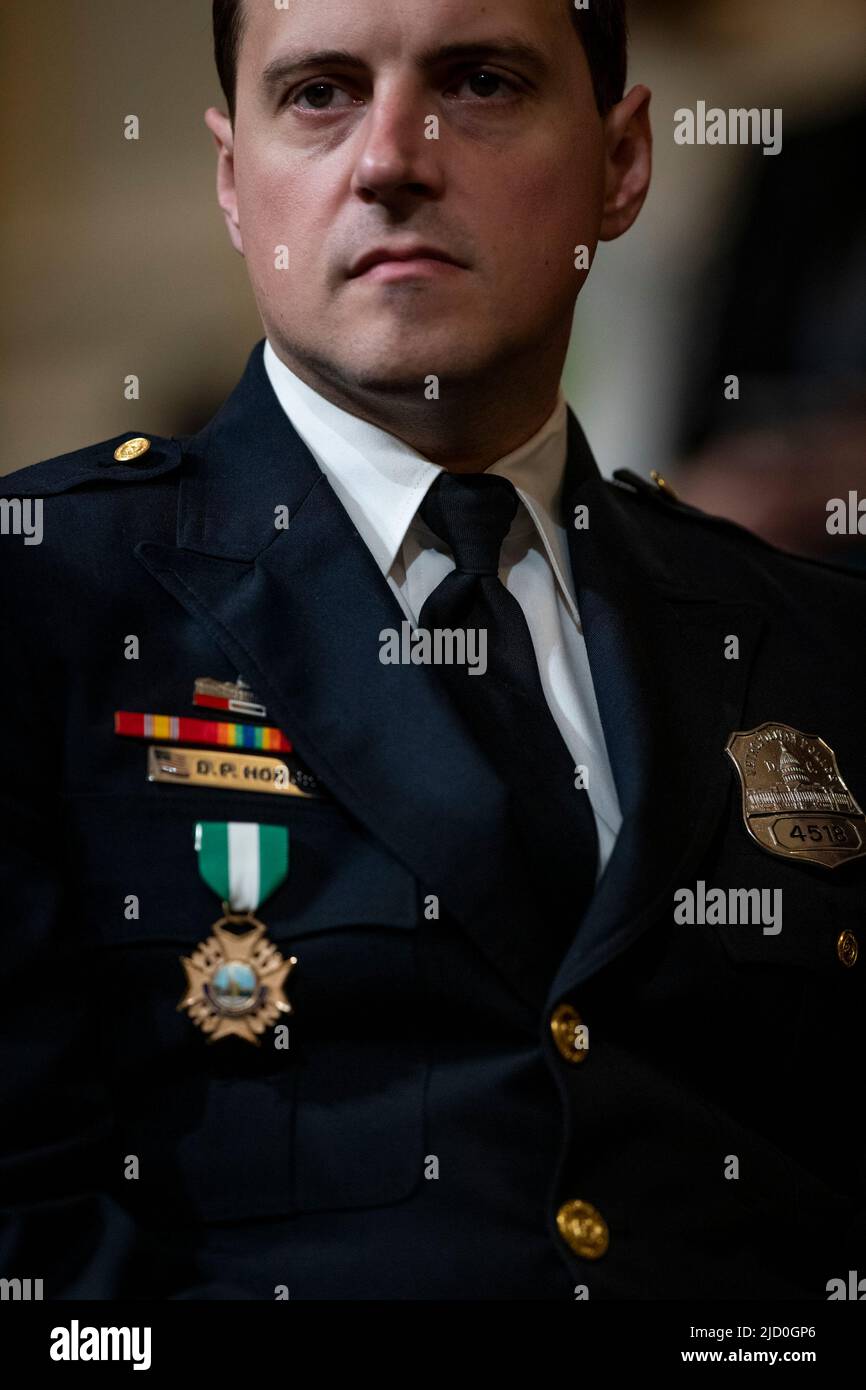 D.C. Metropolitan Police Officer Daniel Hodges watches the proceedings ...