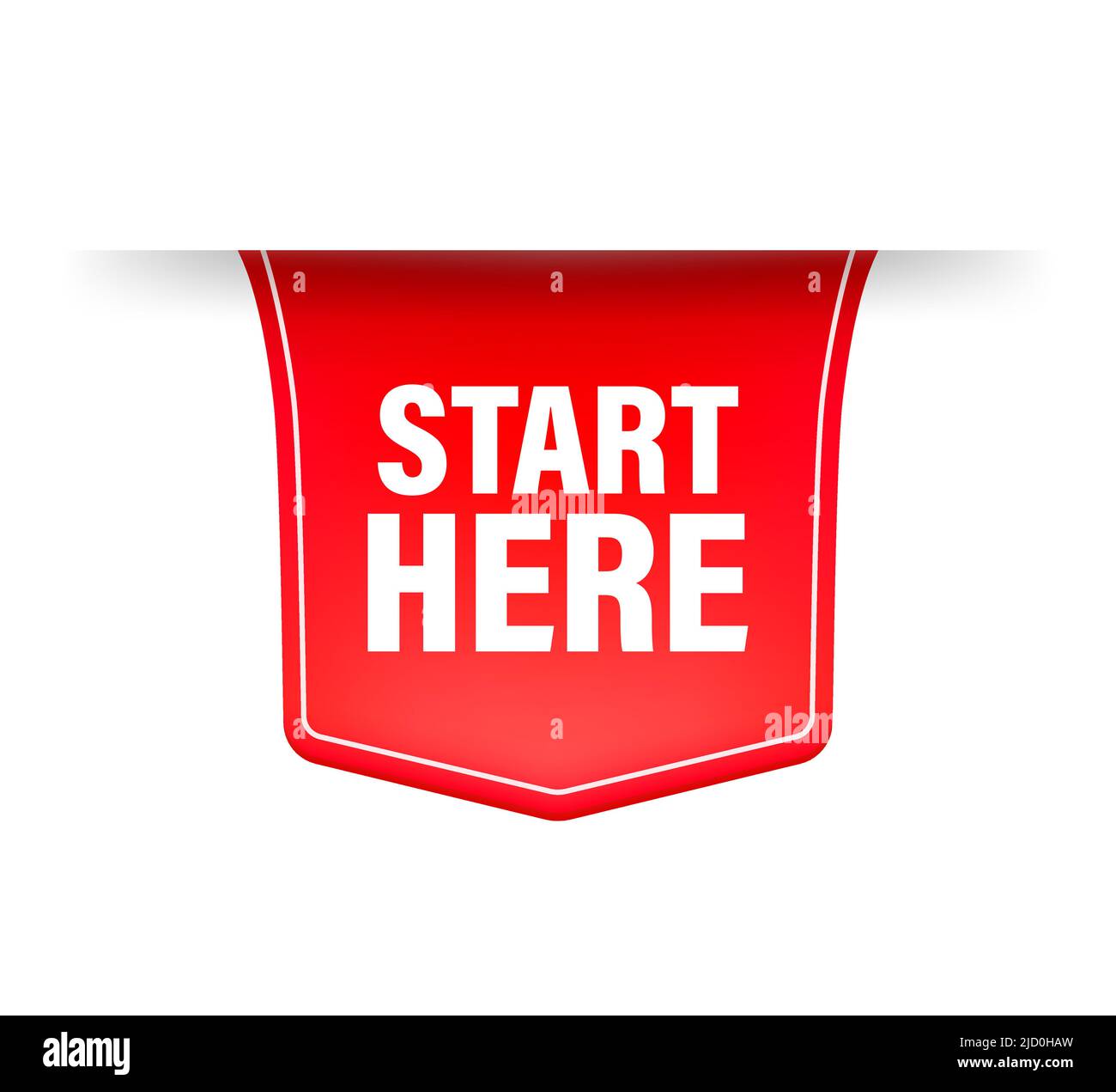 Start here red ribbon in flat style on white background. Vector ...