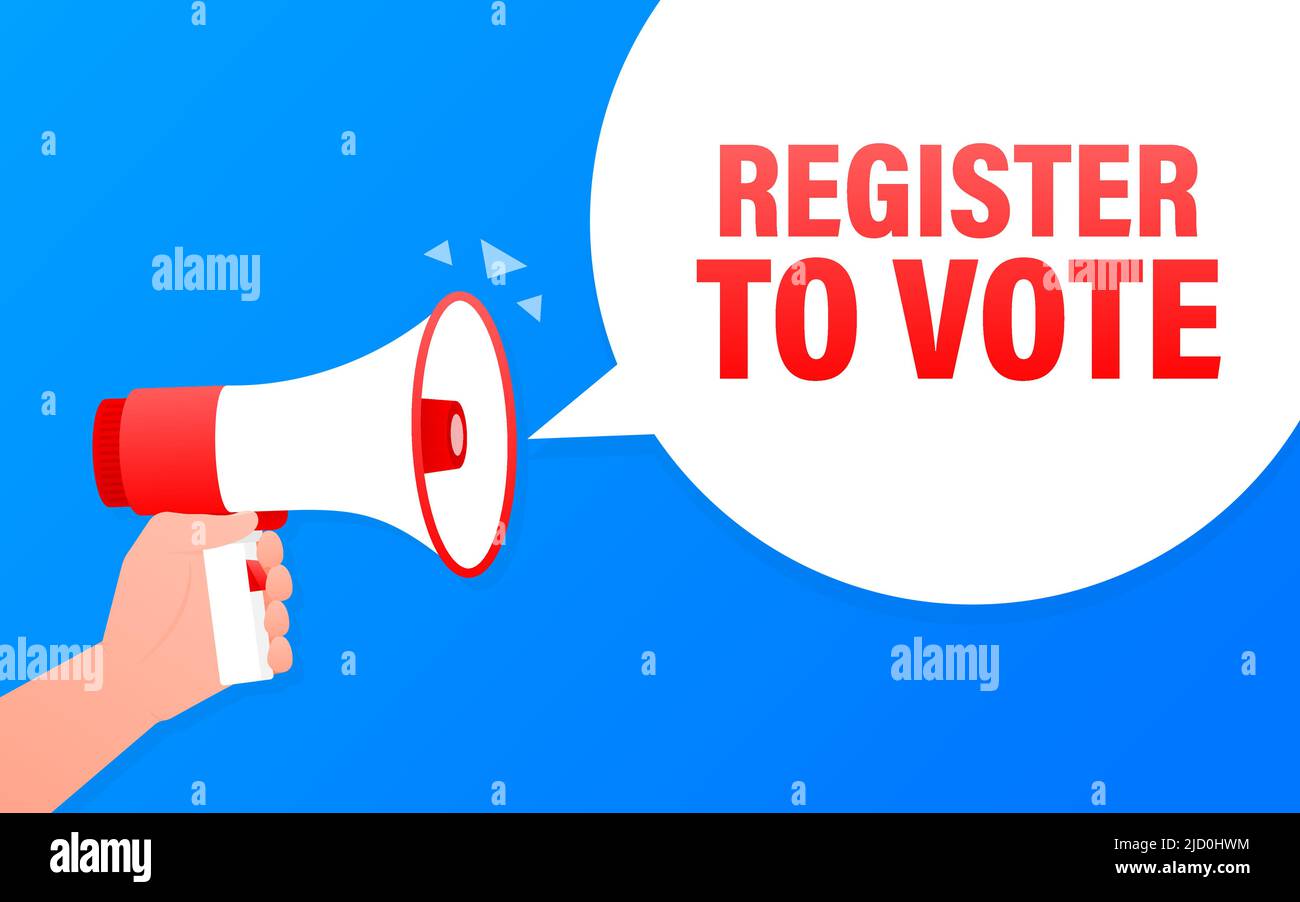 Register vote megaphone blue banner hi-res stock photography and images ...