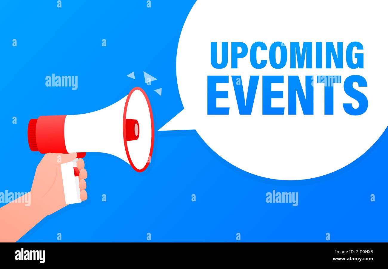 Megaphone with upcoming events poster in flat style. Vector illustration Stock Vector Image ...