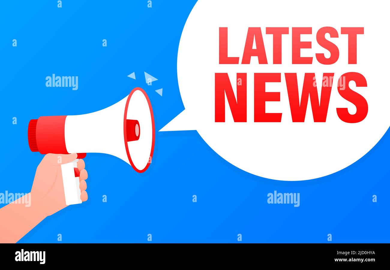 Latest news megaphone blue banner. Vector illustration Stock Vector ...
