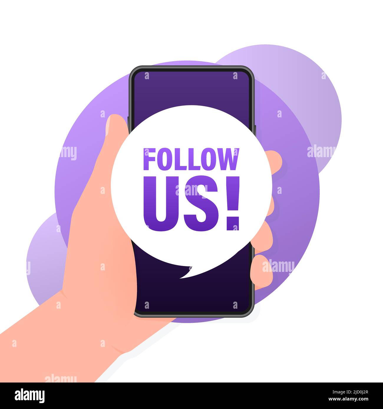 Follow us smartphone banner in 3D style on white background. Vector ...