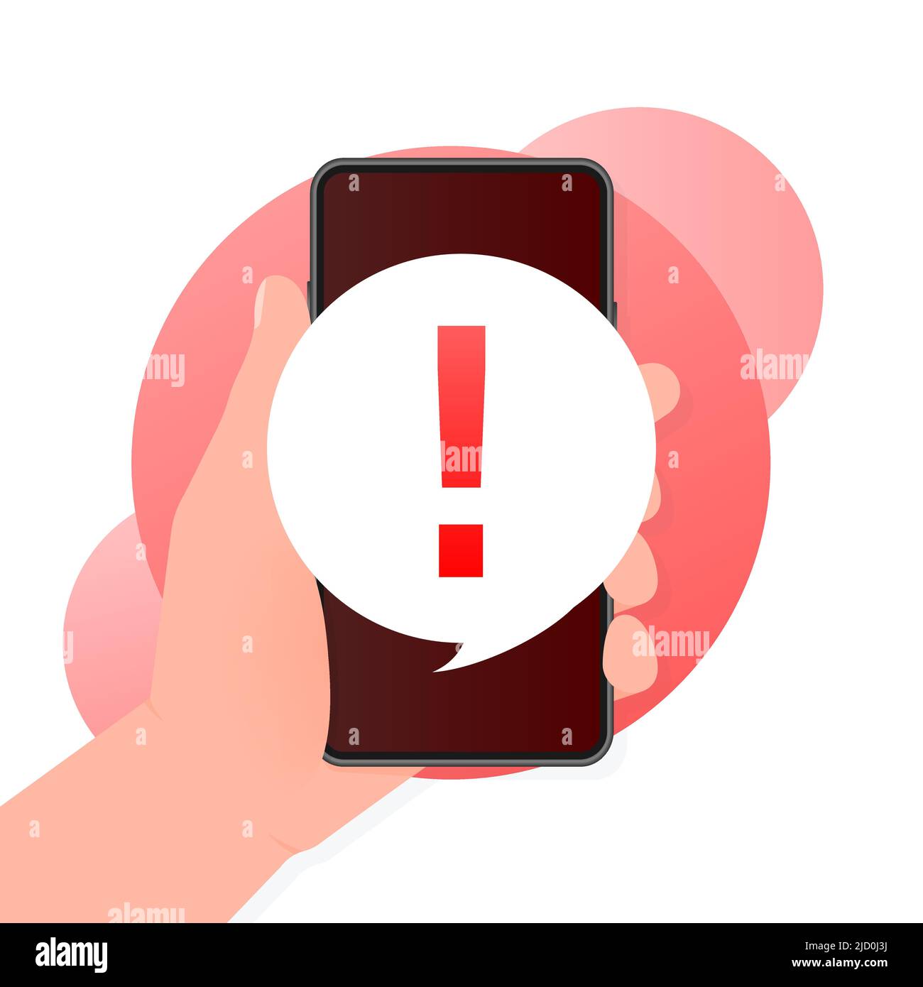 Smartphone with danger sign on screen on red background. Vector ...