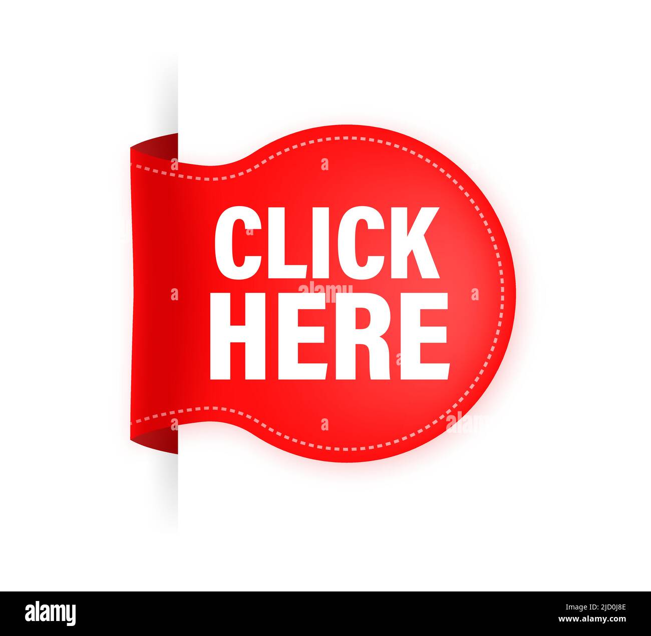 Icon with click here red ribbon on white background for web marketing ...