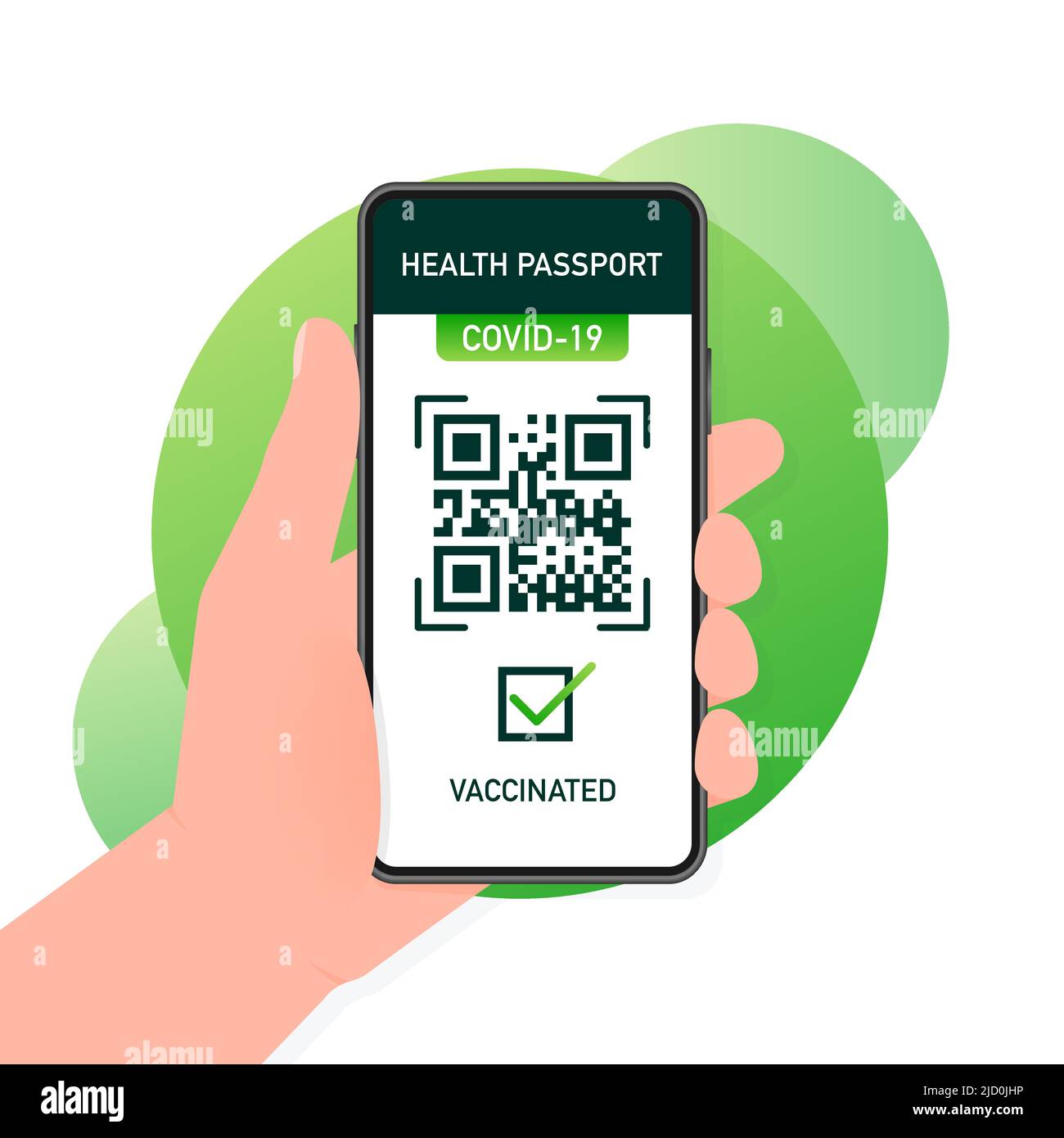 Health passport qr code in linear style on green background ...