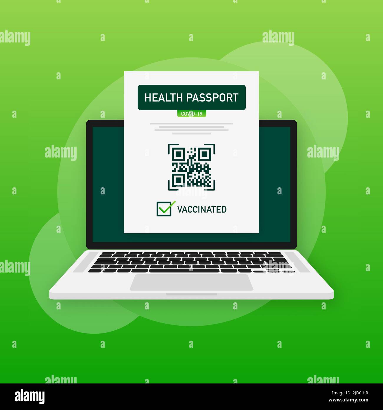 Health passport qr code in linear style on green background ...