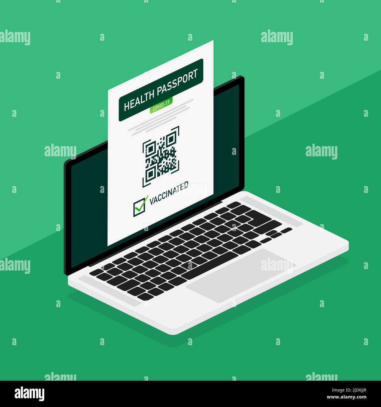 Health passport qr code in linear style on green background ...