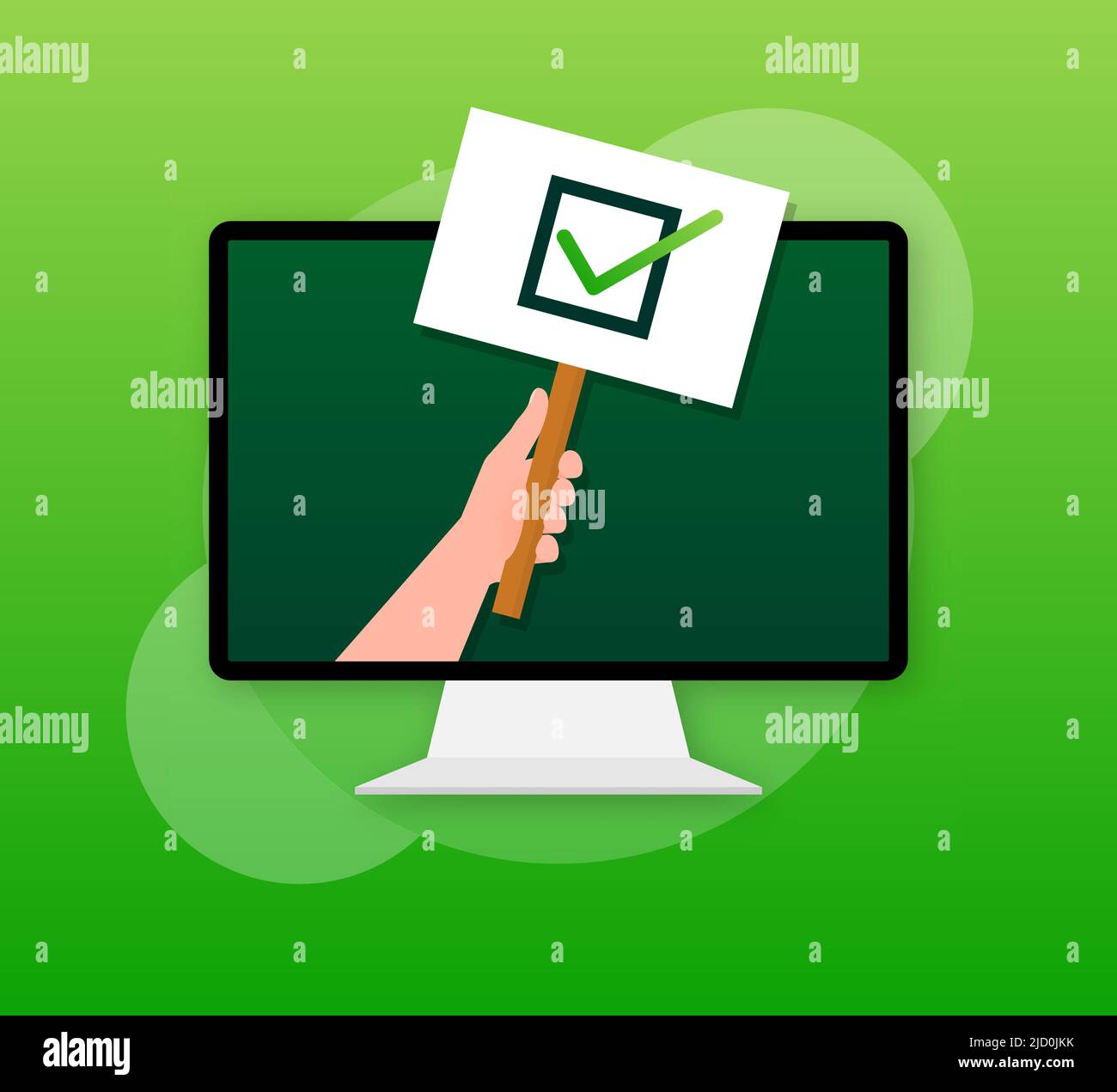 Laptop having approved tick notification, successful operation check ...