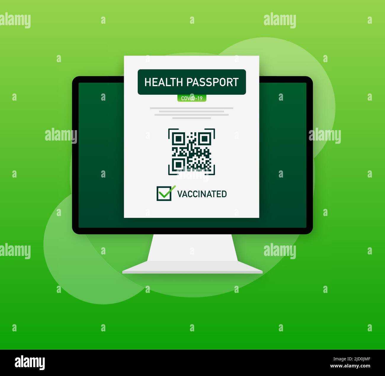 Health passport qr code in linear style on green background ...