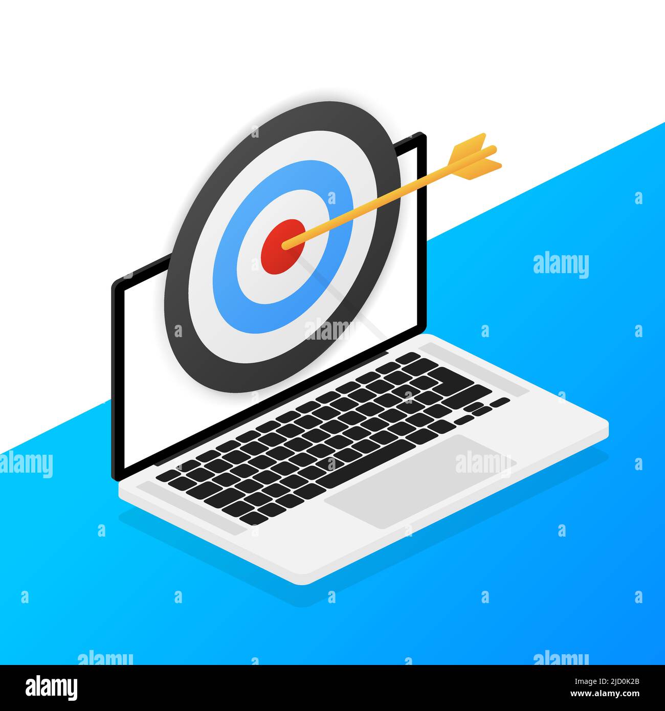 Arrow hit goal ring in archery target on laptop screen. Vector ...