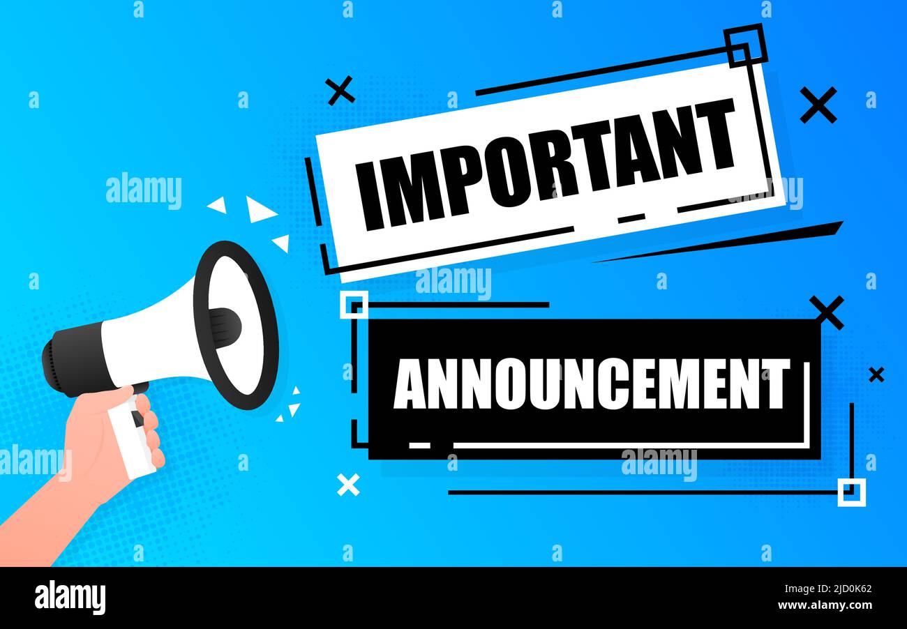 Megaphone blue banner with important announcement sign. Vector ...
