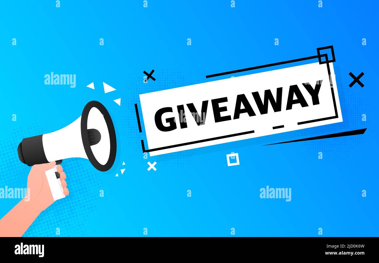 Megaphone blue banner with giveaway sign. Vector illustration Stock ...
