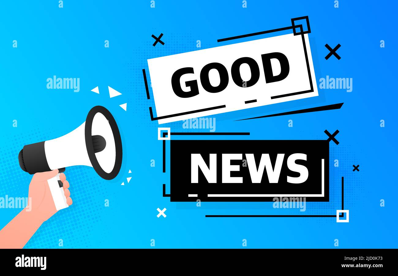 Megaphone blue banner with good news sign. Vector illustration Stock ...