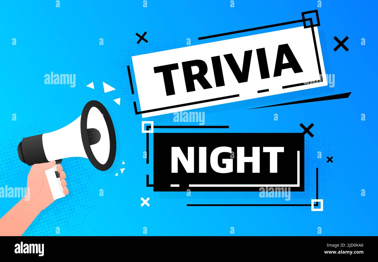 Megaphone blue banner with trivia night sign. Vector illustration Stock ...