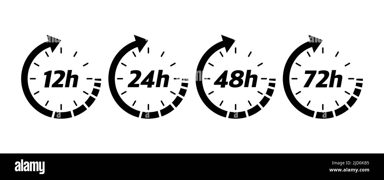 12, 24, 48 and 72 hours clock arrow. Vector work time effect or ...
