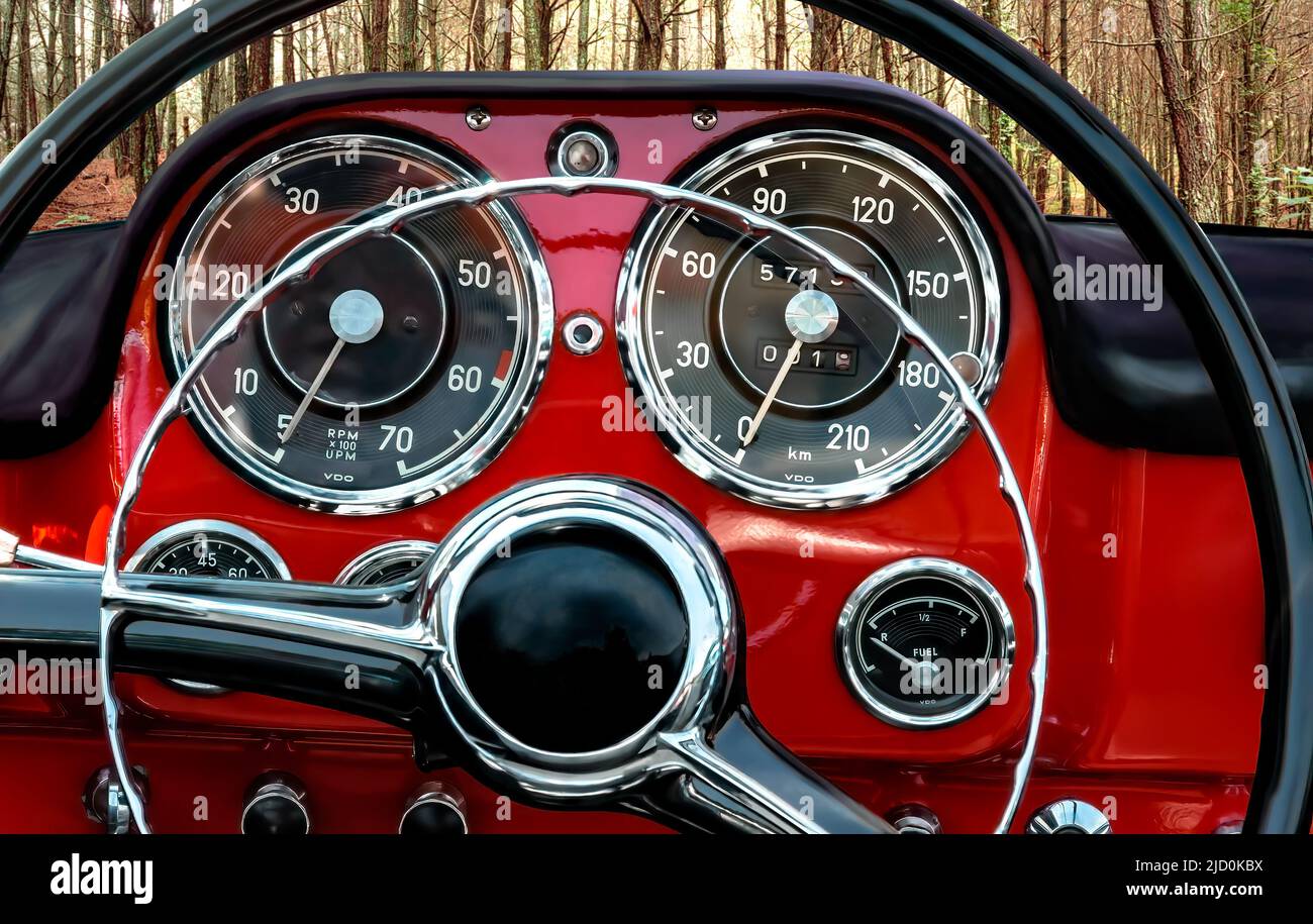 Retro styled image of an old classic sports car dashboard Stock Photo ...