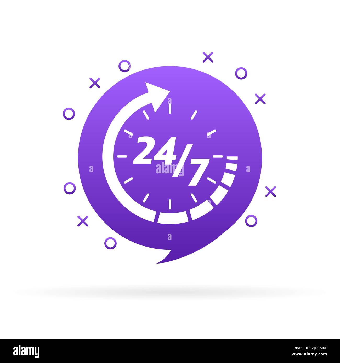 24 hour support in abstract style on white background. Customer service. Online support call ...