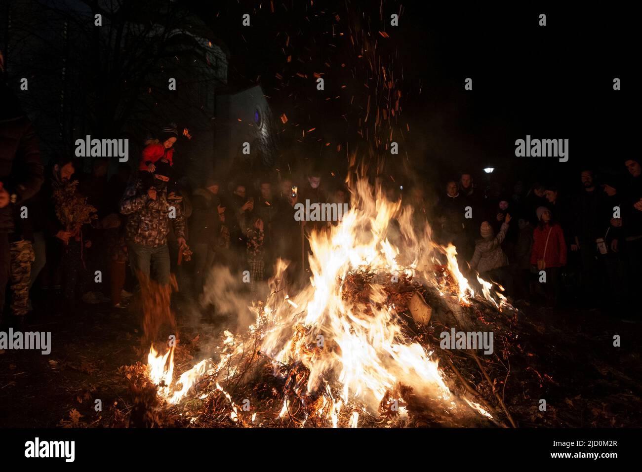 People burning Badnjak on Orthodox christmas night in belgrade, Serbia ...