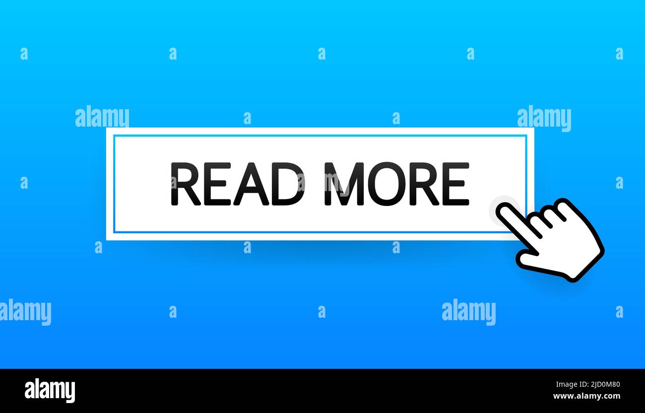 Flat read more button for web page design. Hand click icon symbol Stock ...