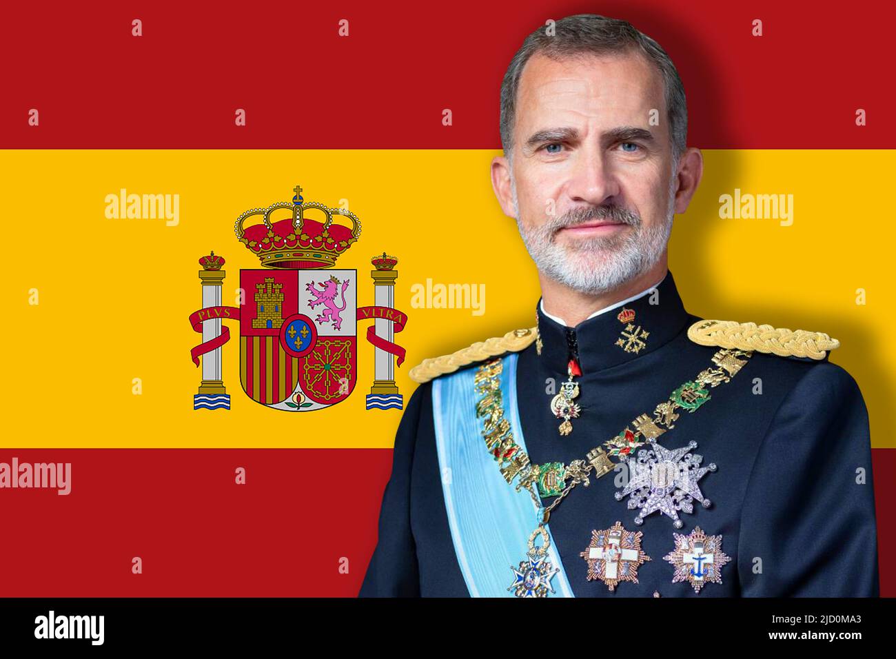 King Felipe VI and flag of Spain Stock Photo - Alamy