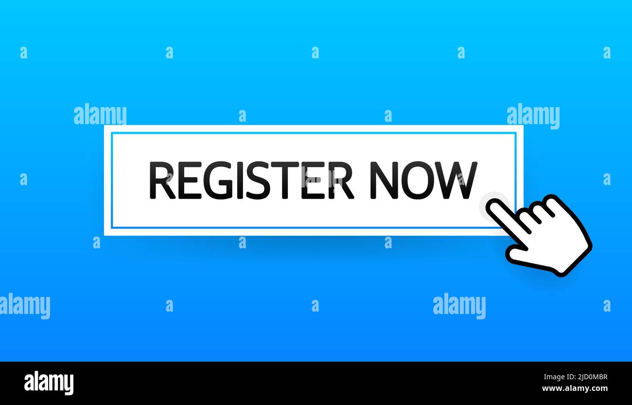 Blue register now label in modern style on white background. Banner ... Blue register now label in modern style on white background. Banner ...