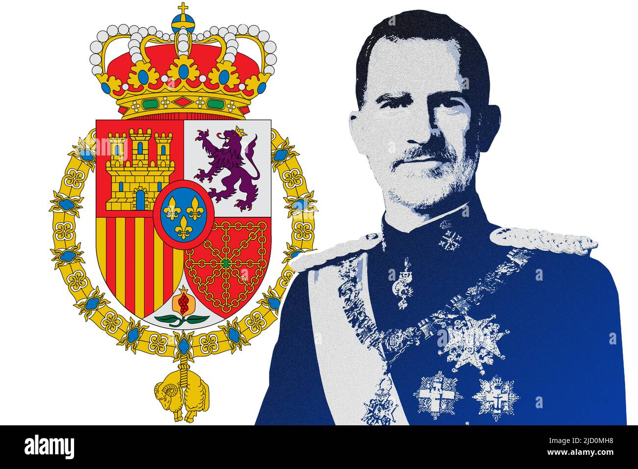 King Felipe VI of Spain, and coat of arms Stock Photo - Alamy