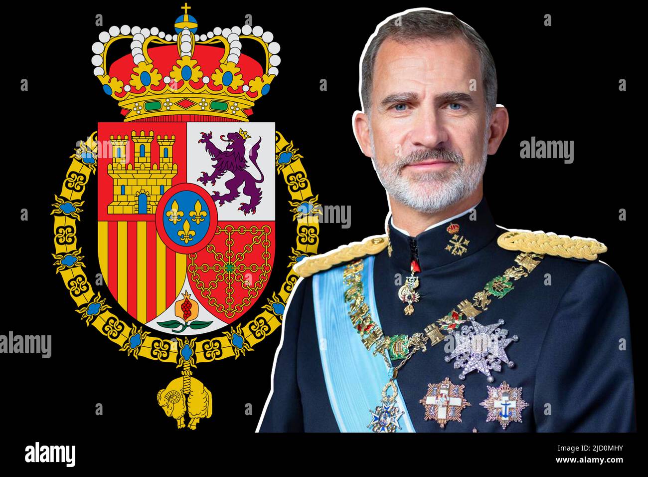 King Felipe VI of Spain, and coat of arms Stock Photo - Alamy