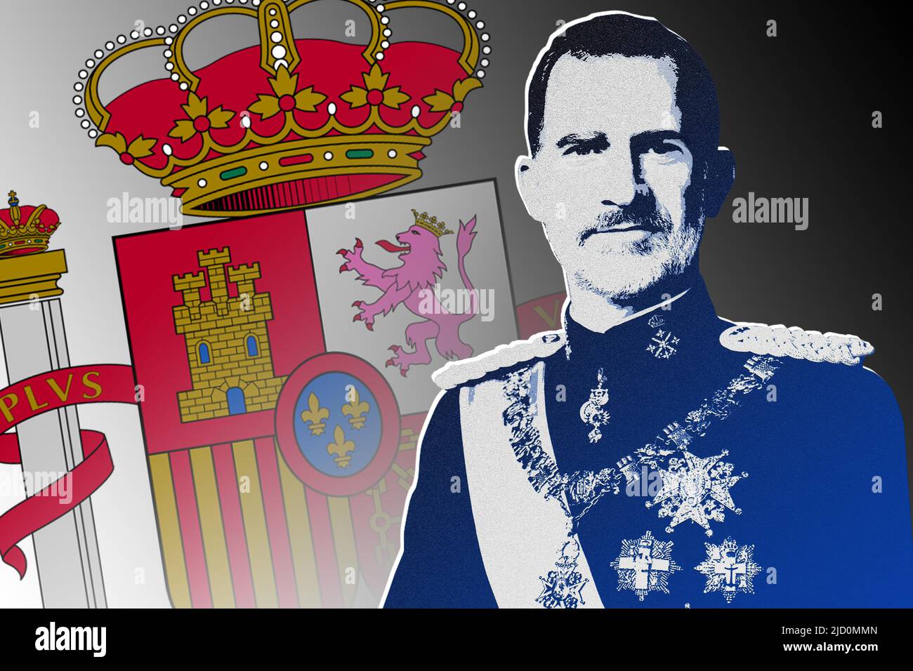 King Felipe VI of Spain, and coat of arms Stock Photo - Alamy