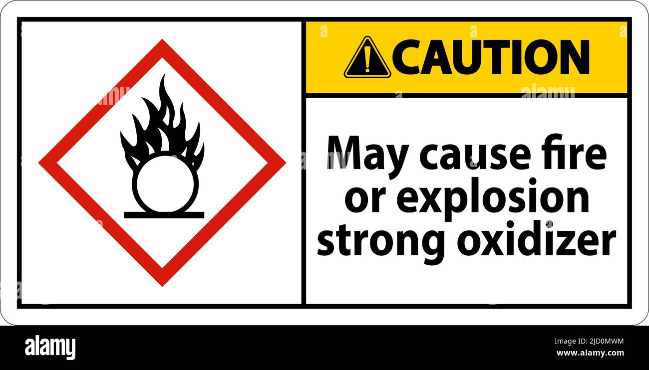 Caution May Cause Fire Or Explosion Sign On White Background Stock ...