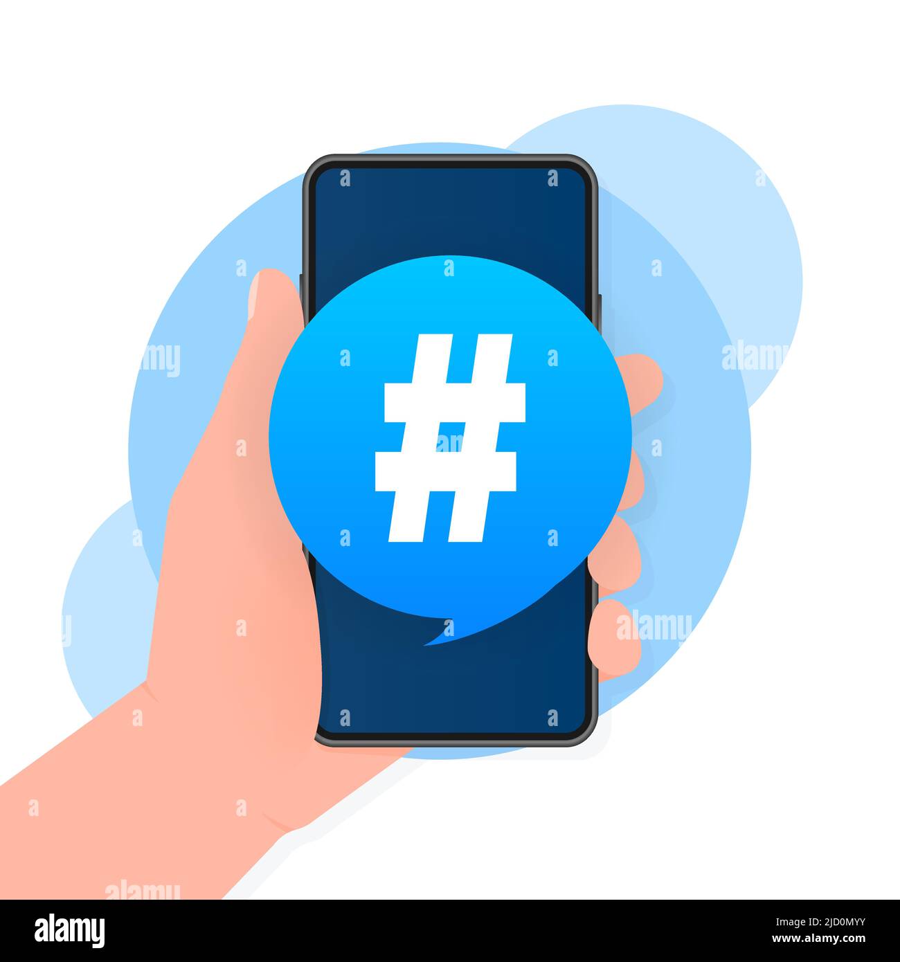 Hash tag lable on smartphone on white background. Vector illustration ...
