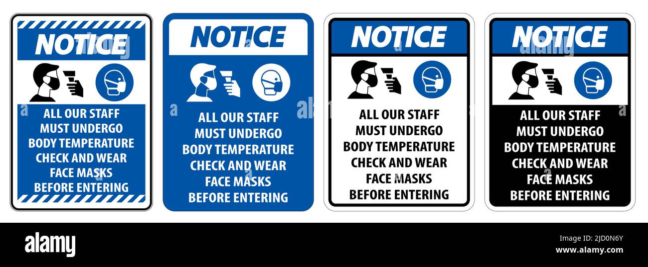 Notice Staff Must Undergo Temperature Check Sign on white background ...