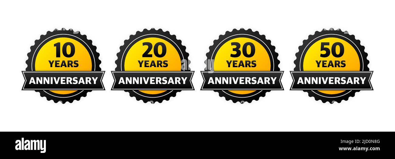 Set of 10, 20, 30, 40 years anniversary gold button, label, logo on ...
