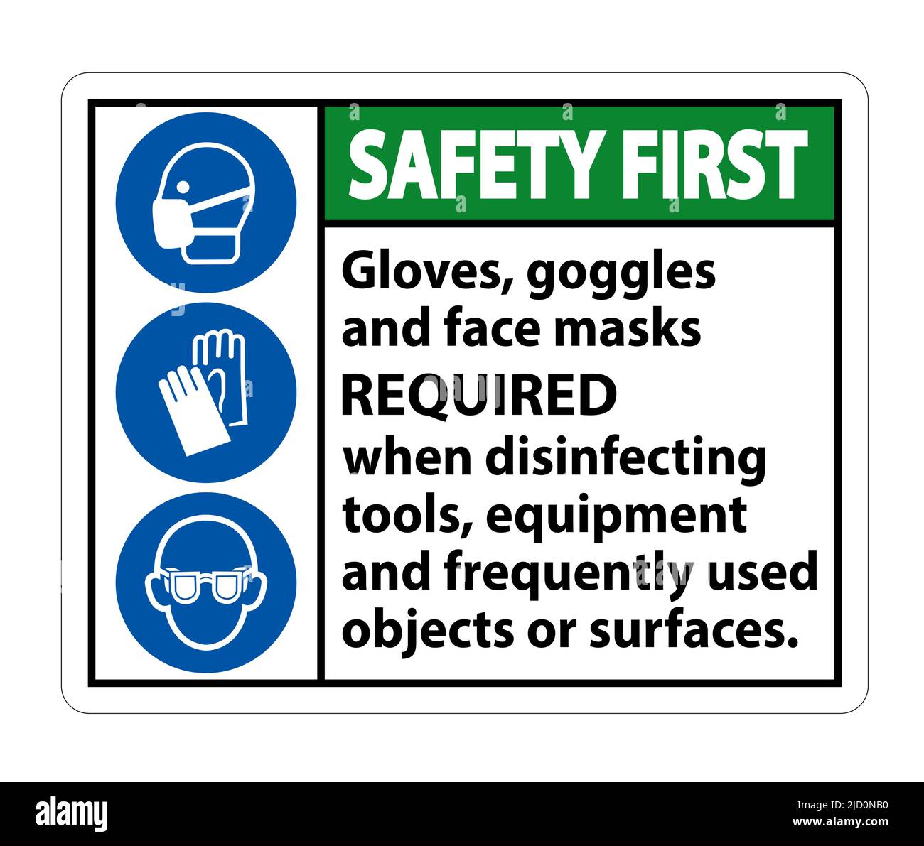 Safety First Gloves,Goggles,And Face Masks Required Sign On White ...