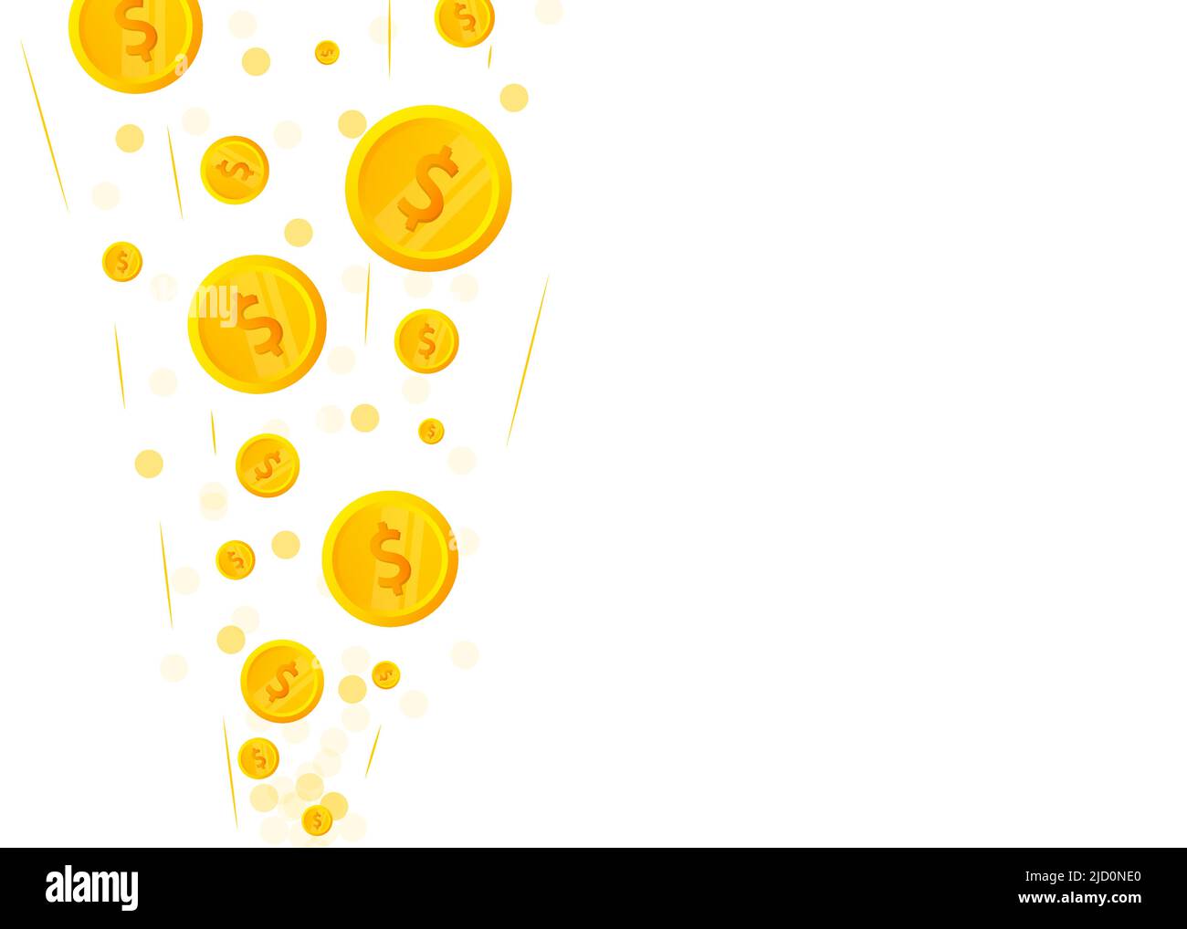 3d falling coins for banner design. Golden background. Flat ...