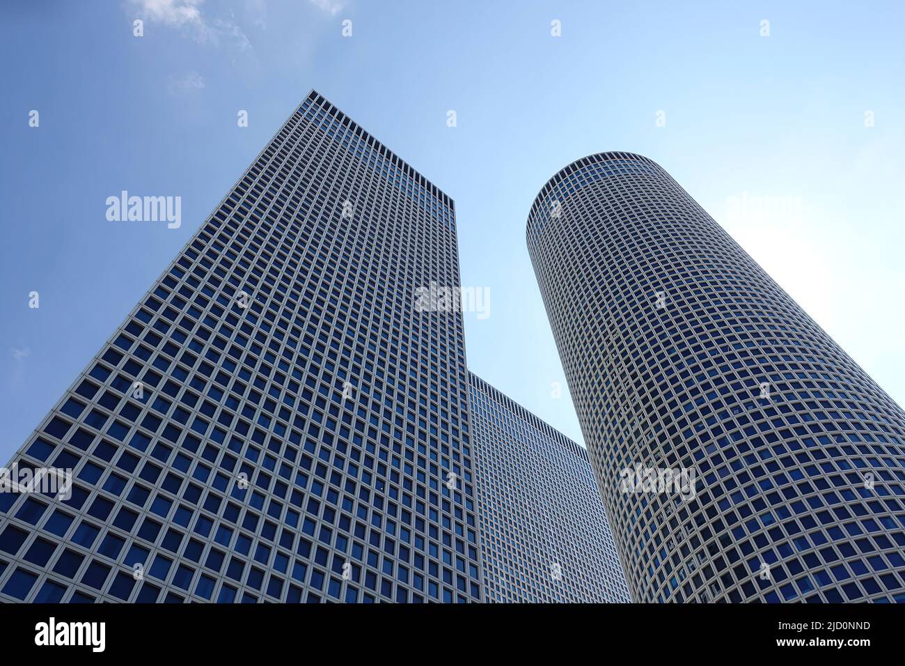 Close look to three skyscrapers from human perspective Stock Photo - Alamy