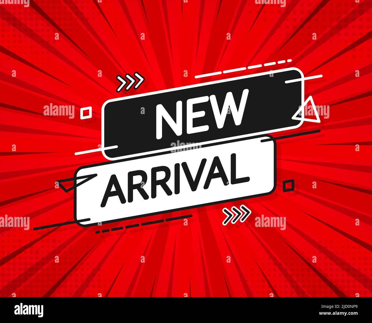 New arrival red label on pop style background. New arrival. Vector ...