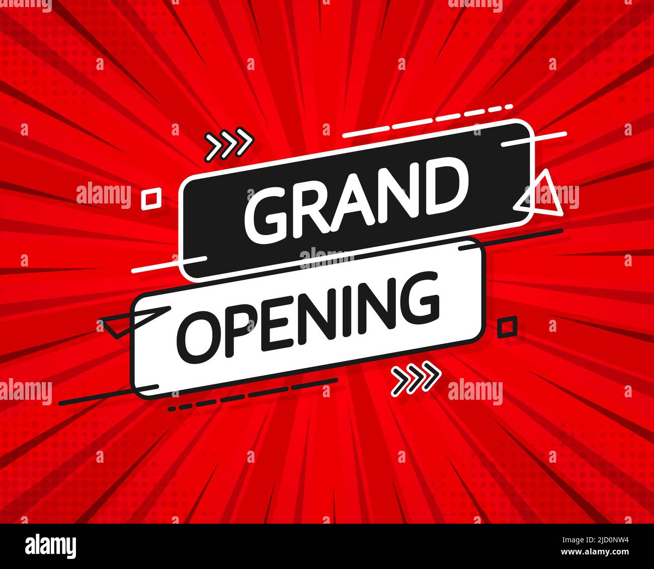 Grand opening red banner in flat style on red background. Vector ...