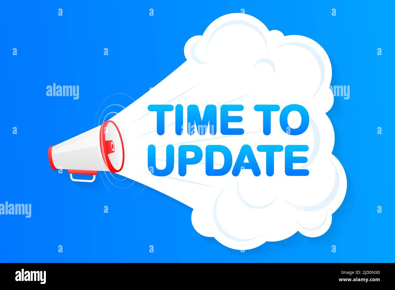 Megaphone blue banner with time to update sign. Vector illustration ...