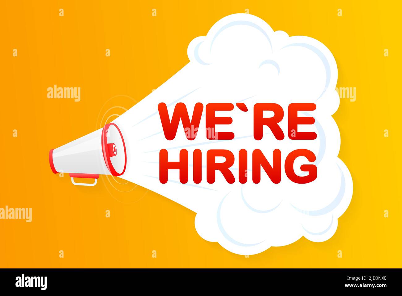 Megaphone blue banner with we are hiring sign. Vector illustration ...