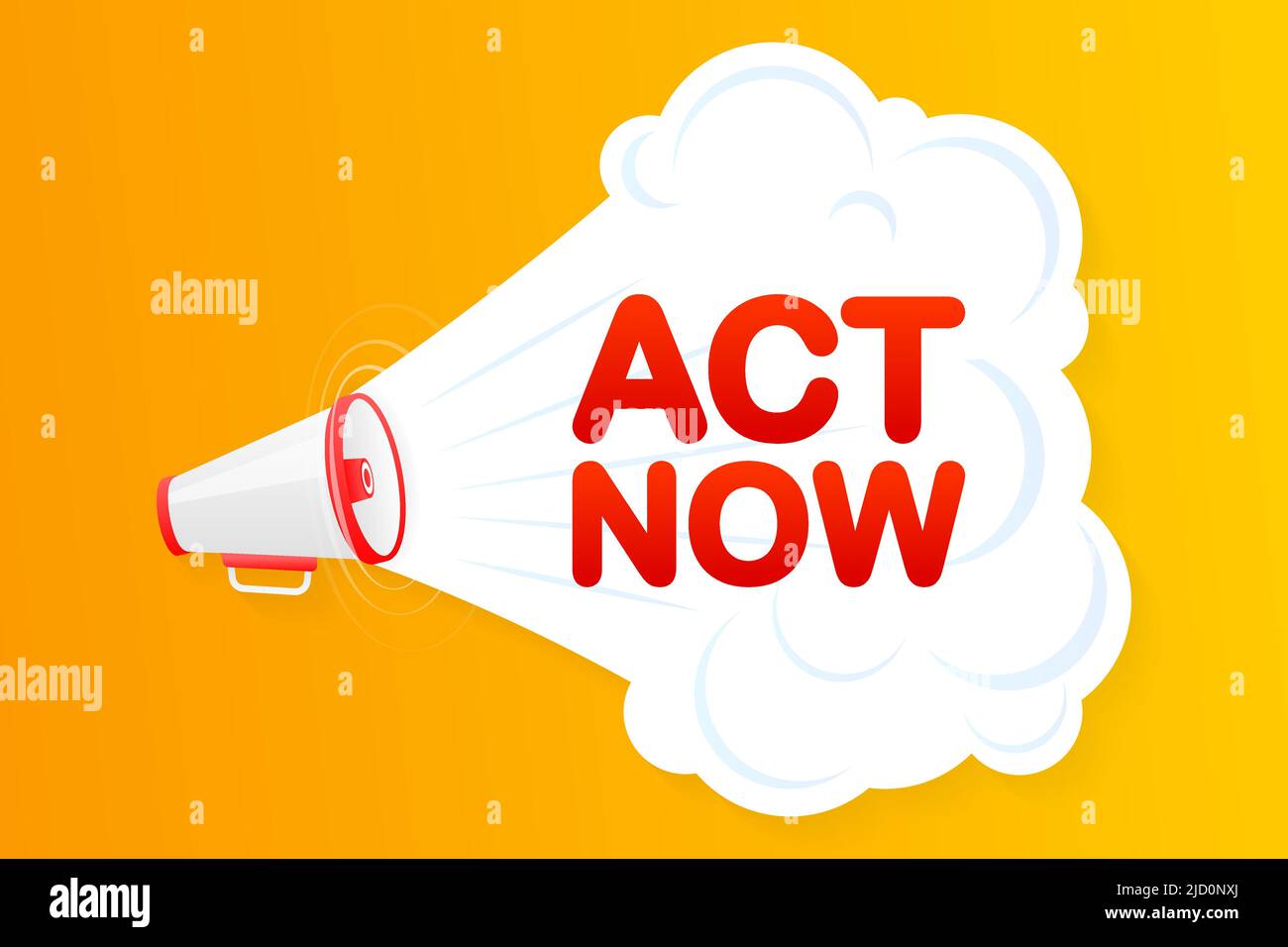 Megaphone yellow banner with act now sign. Vector illustration Stock ...
