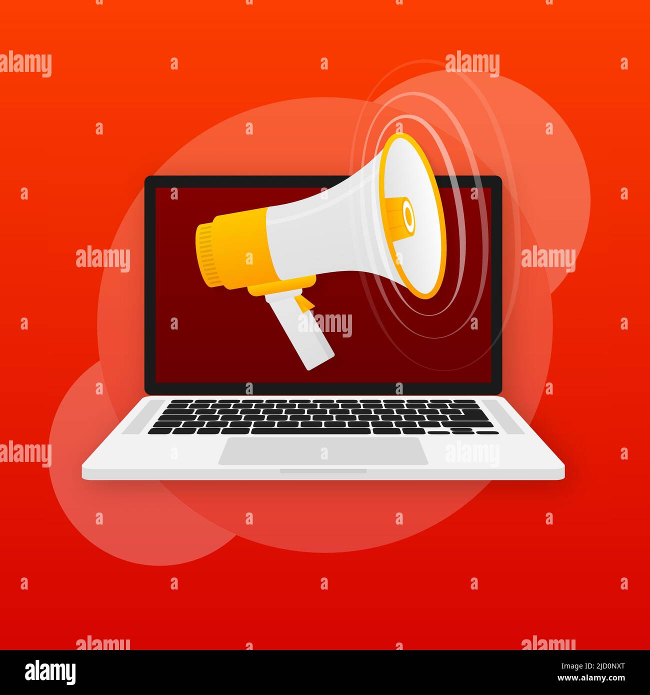 Megaphone sign with laptop. Internet advertisement. Flat vector ...