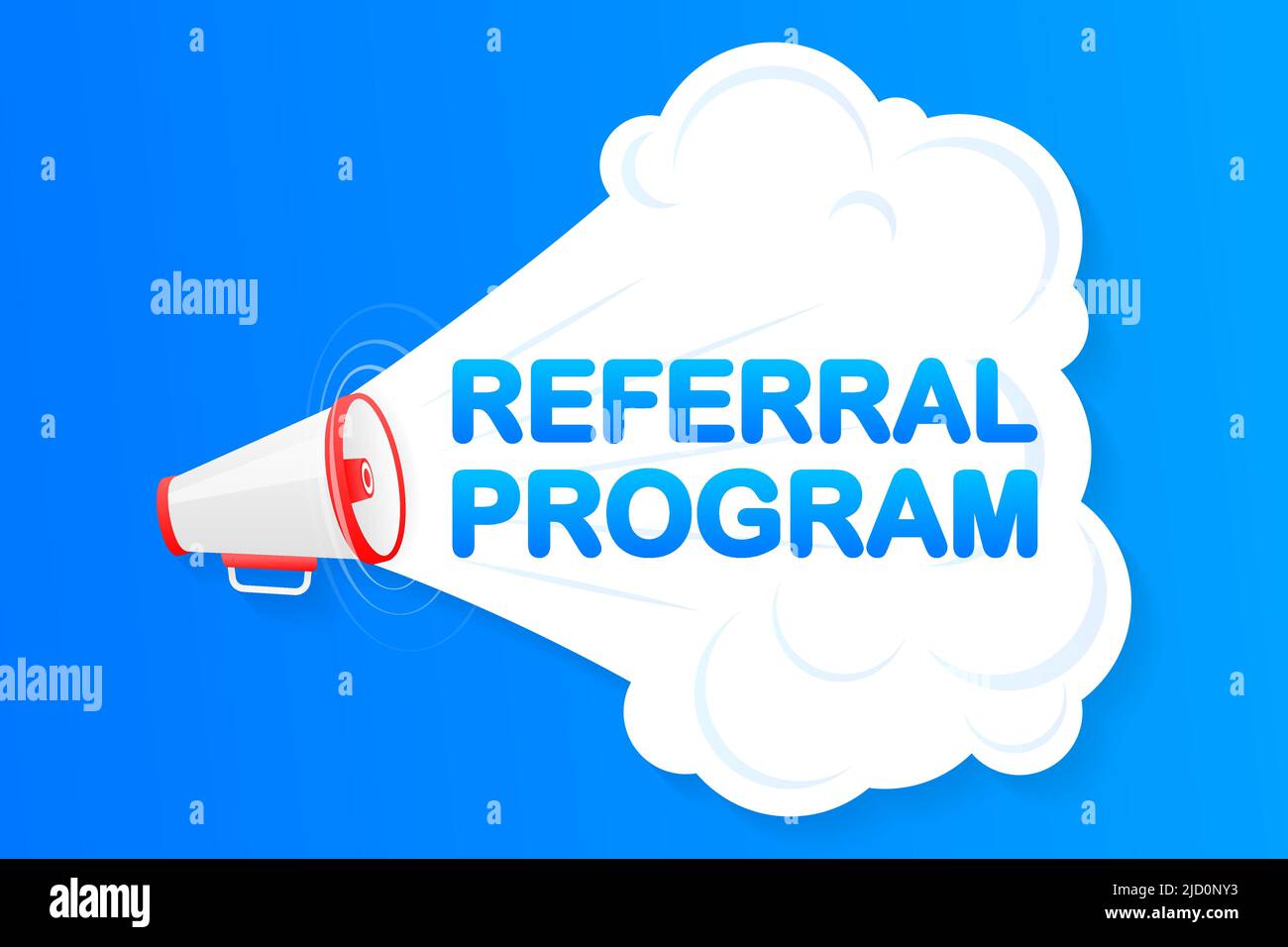 Megaphone blue banner with referral program sign. Vector illustration ...