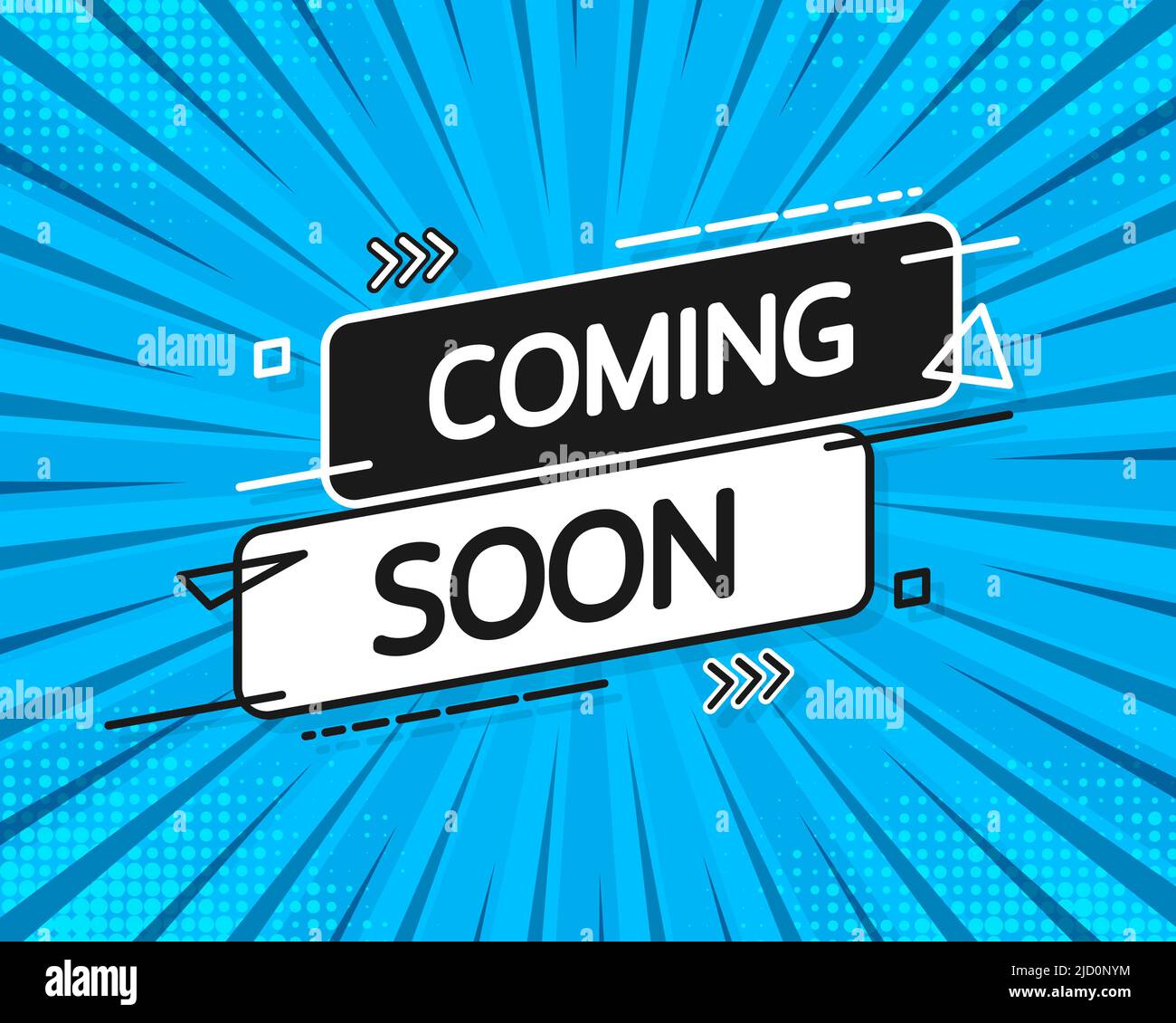 Coming soon flat banner on blue background. Vector illustration Stock ...