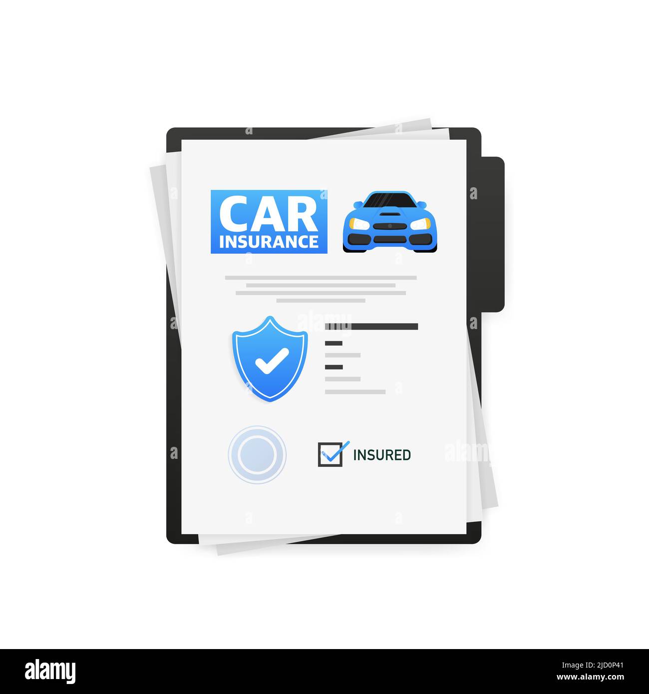 Flat infographic. Car insurance icon on blue background. Flat isometric ...