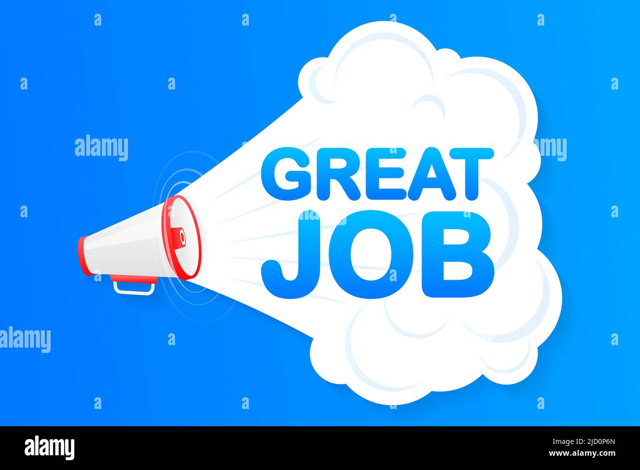 Megaphone blue banner with great job sign. Vector illustration Stock ...