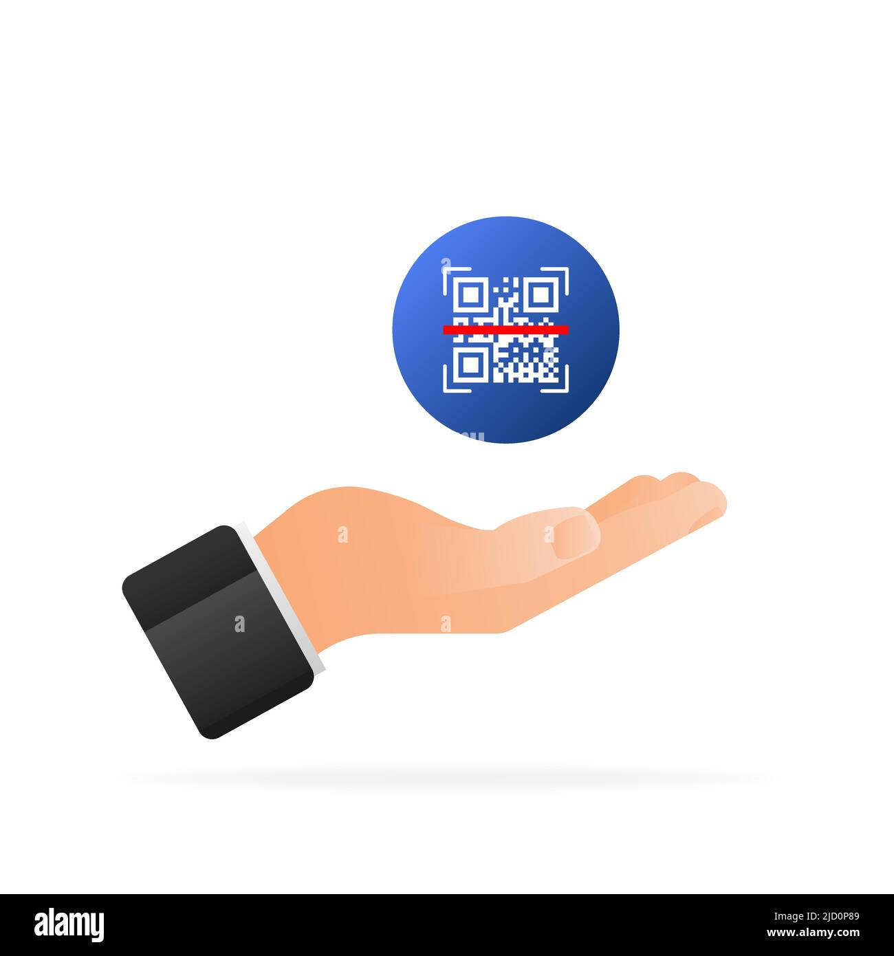 Hand holds qr code to pay on screen. Phone on green background. Vector ...