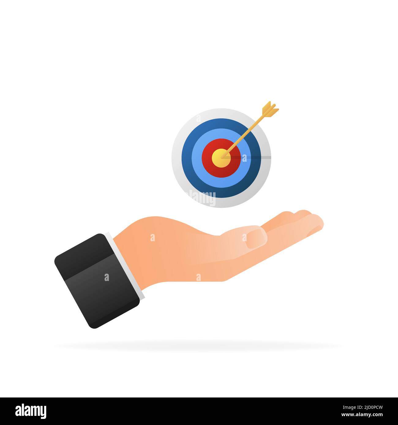 Arrow hit goal ring with hand in archery target. Vector illustration ...