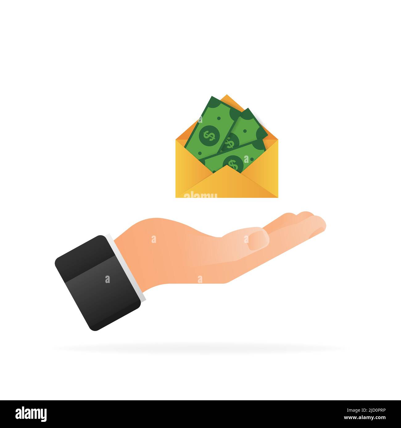 Money in envelope with hand in flat style on white background. Vector ...
