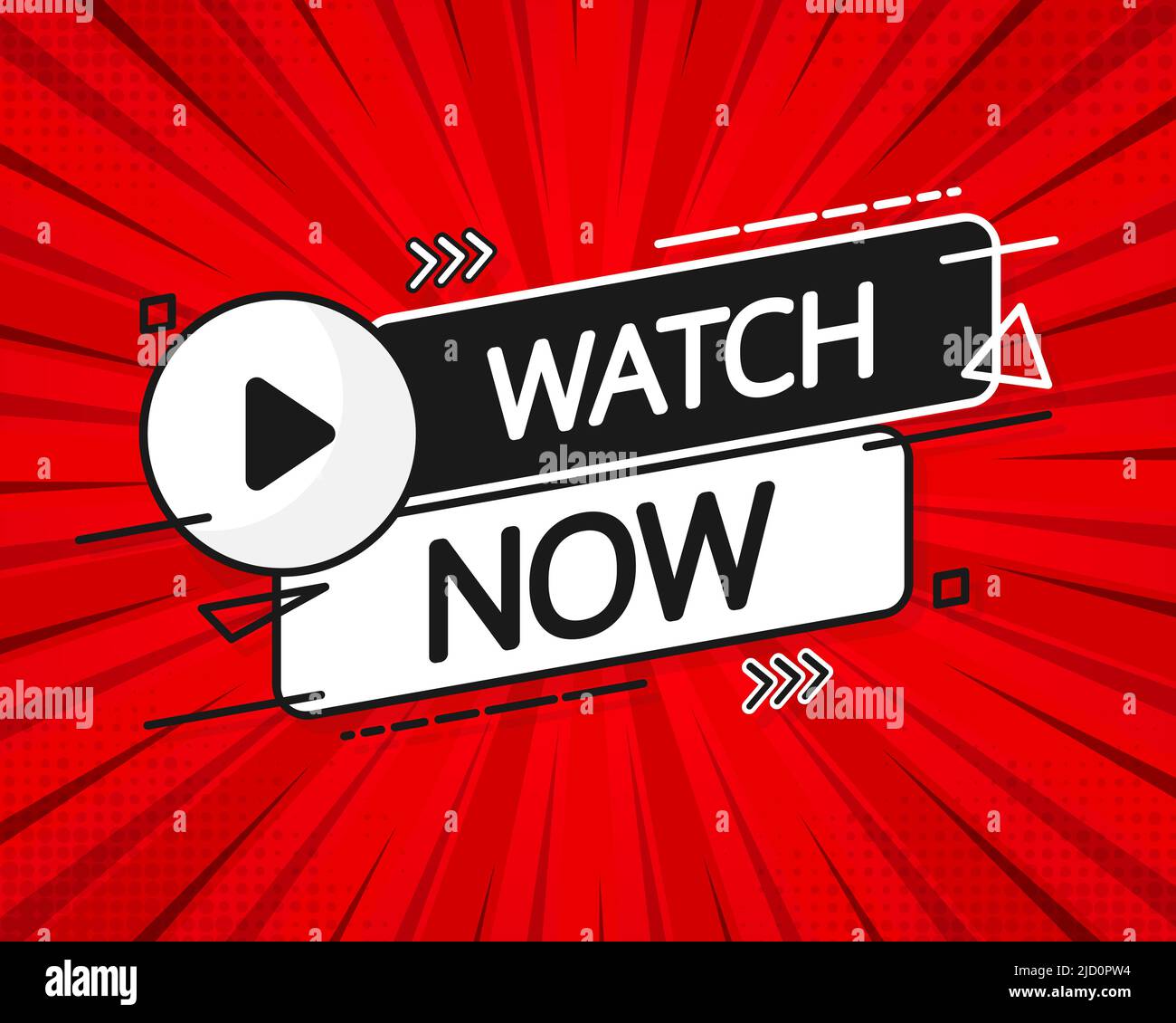 Watch now banner in flat style on white background. Play video. Web ...